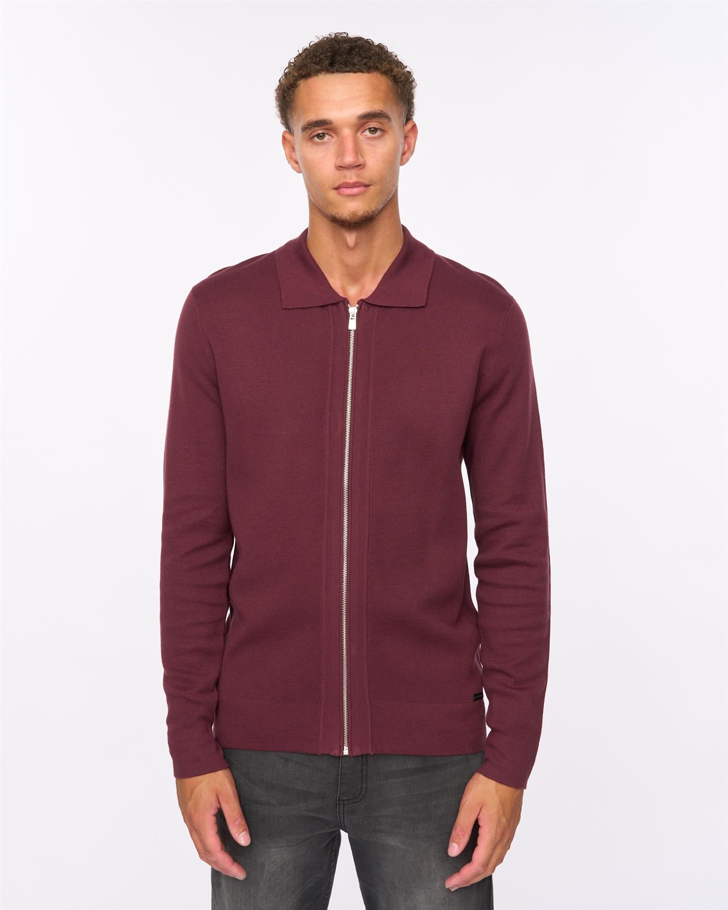Mens Melfi Zip Thru Knit Raisin · Brand Corner