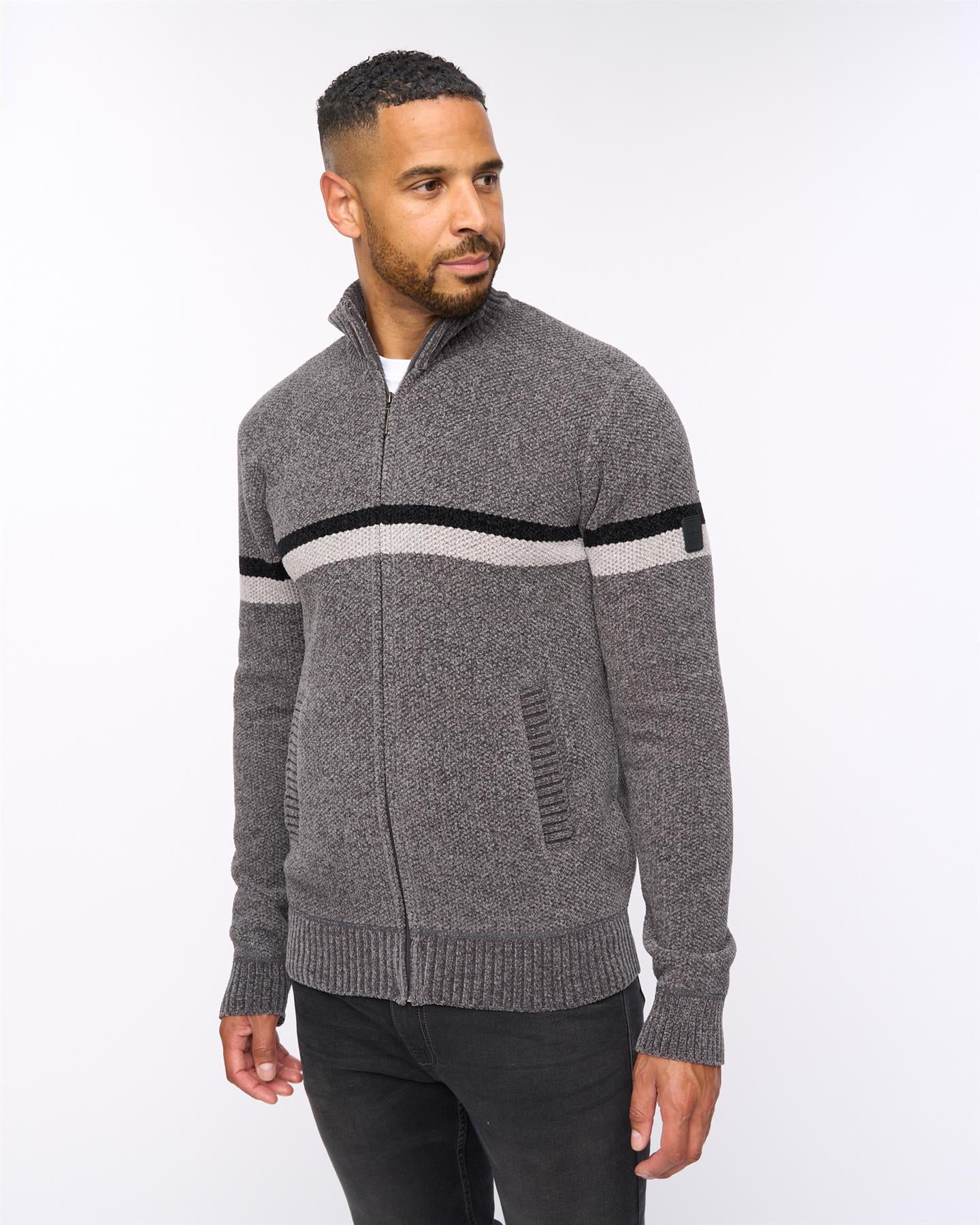 Stampton Chenille Full Zip Jumper Mid Grey · Brand Corner