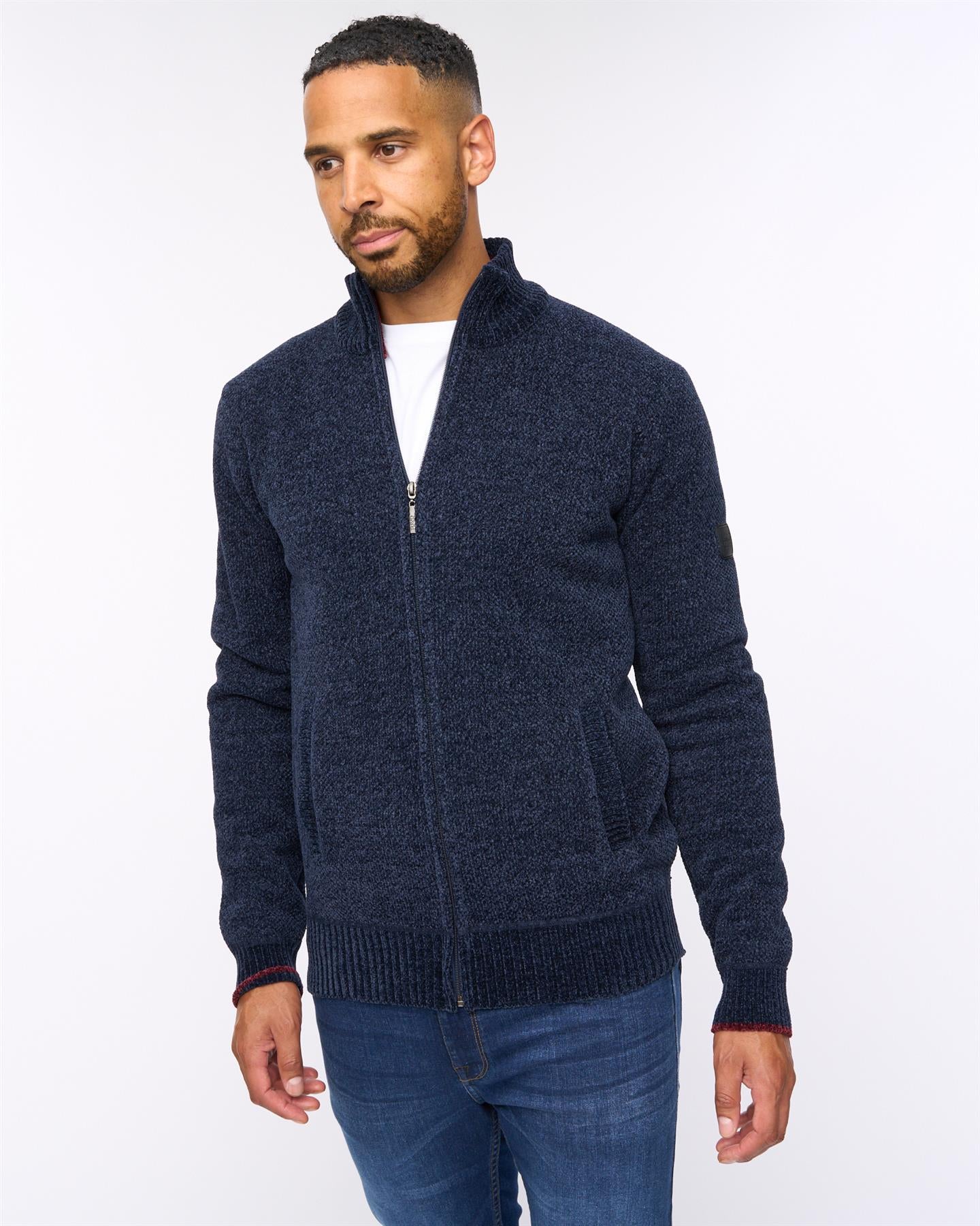 Mens Gladstone Funnel Kneck Zip Knit Navy · Brand Corner