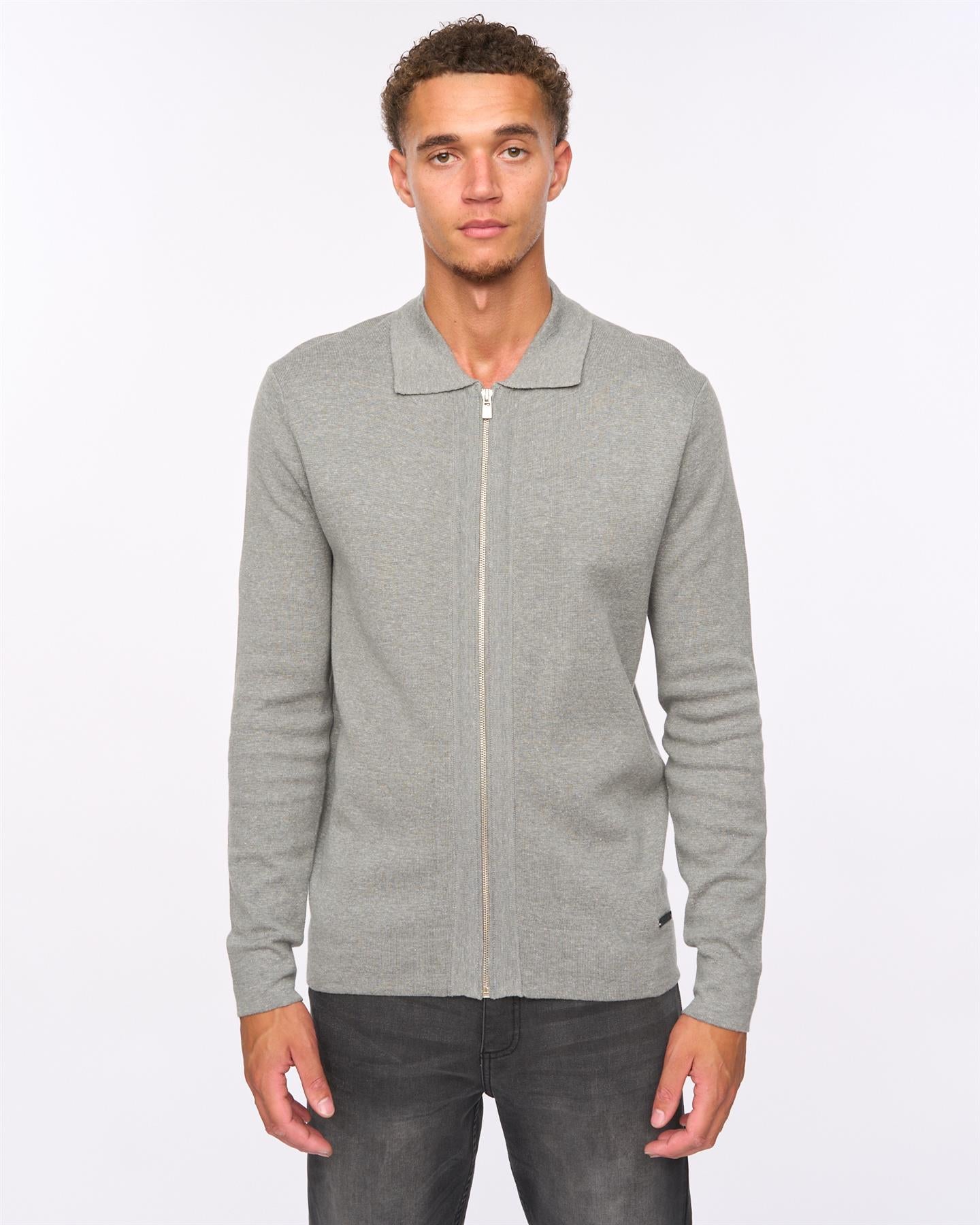Mens Melfi Zip Thru Knit Grey Marl · Brand Corner