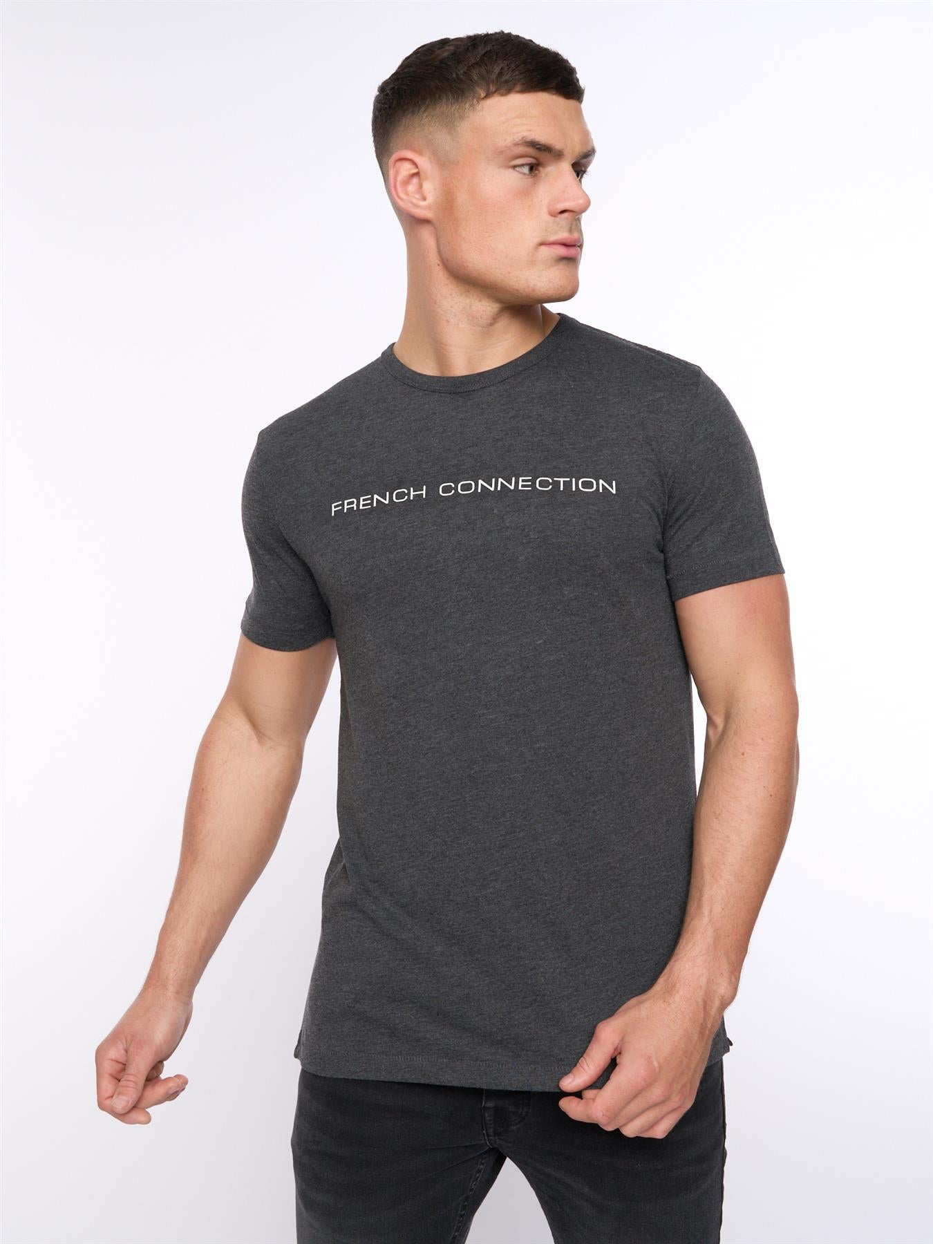 Mens French Connection T-Shirt Charcoal Melange/White · Brand Corner