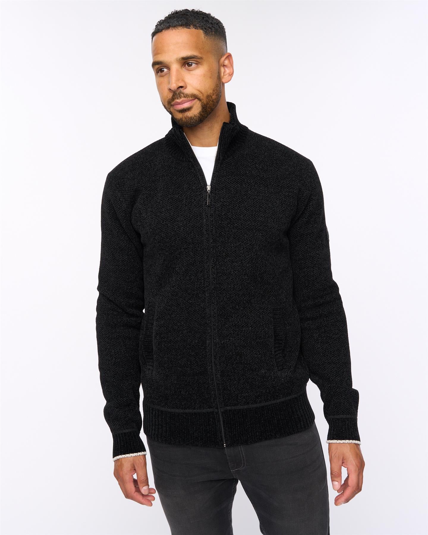 Mens Gladstone Funnel Kneck Zip Knit Black · Brand Corner