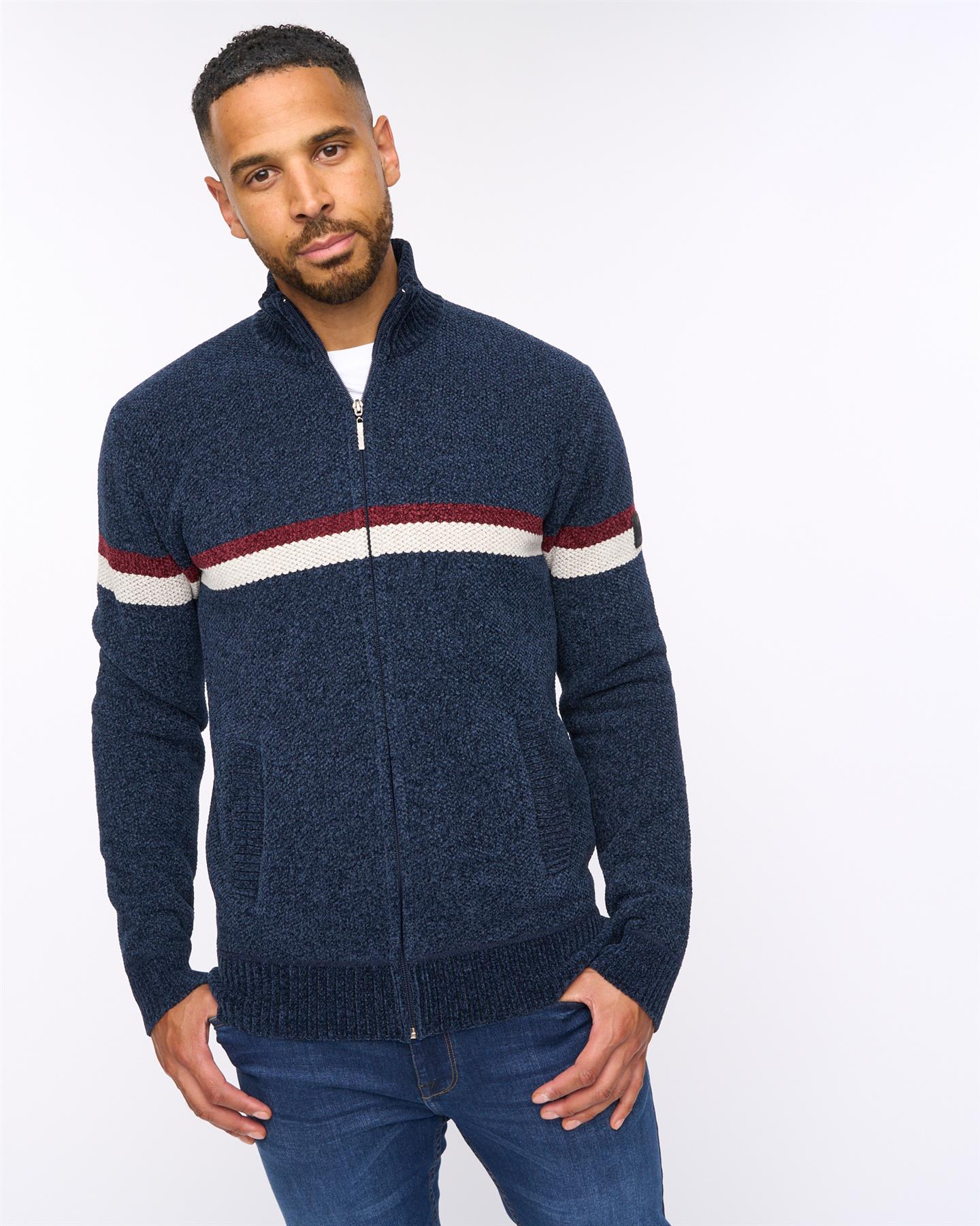Stampton Chenille Full Zip Jumper Navy · Brand Corner